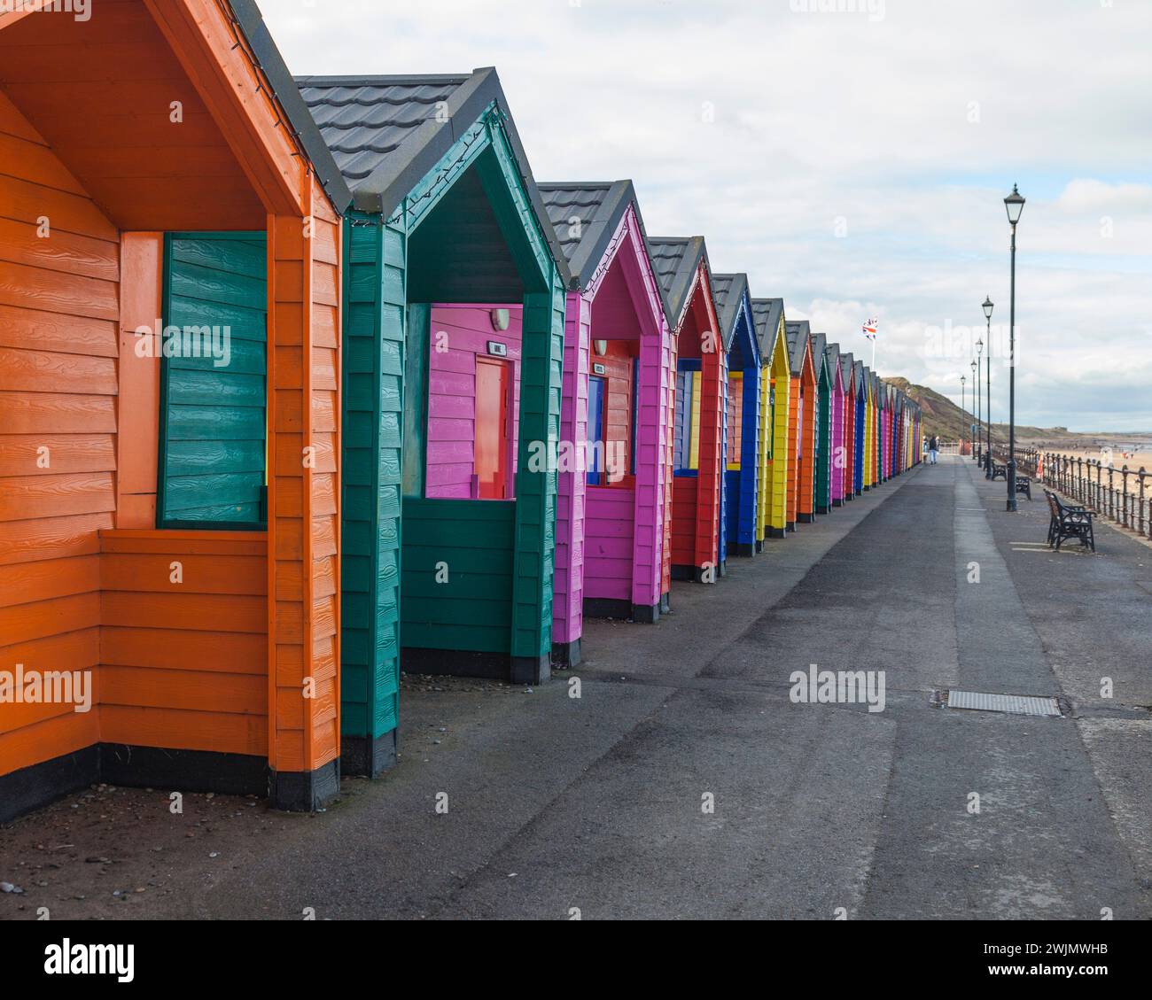 Colourful beach huts saltburn hi-res stock photography and images - Alamy