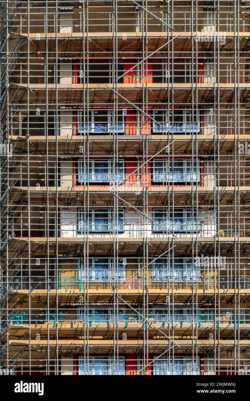 A new tower block under construction, surrounding by scaffolding in ...