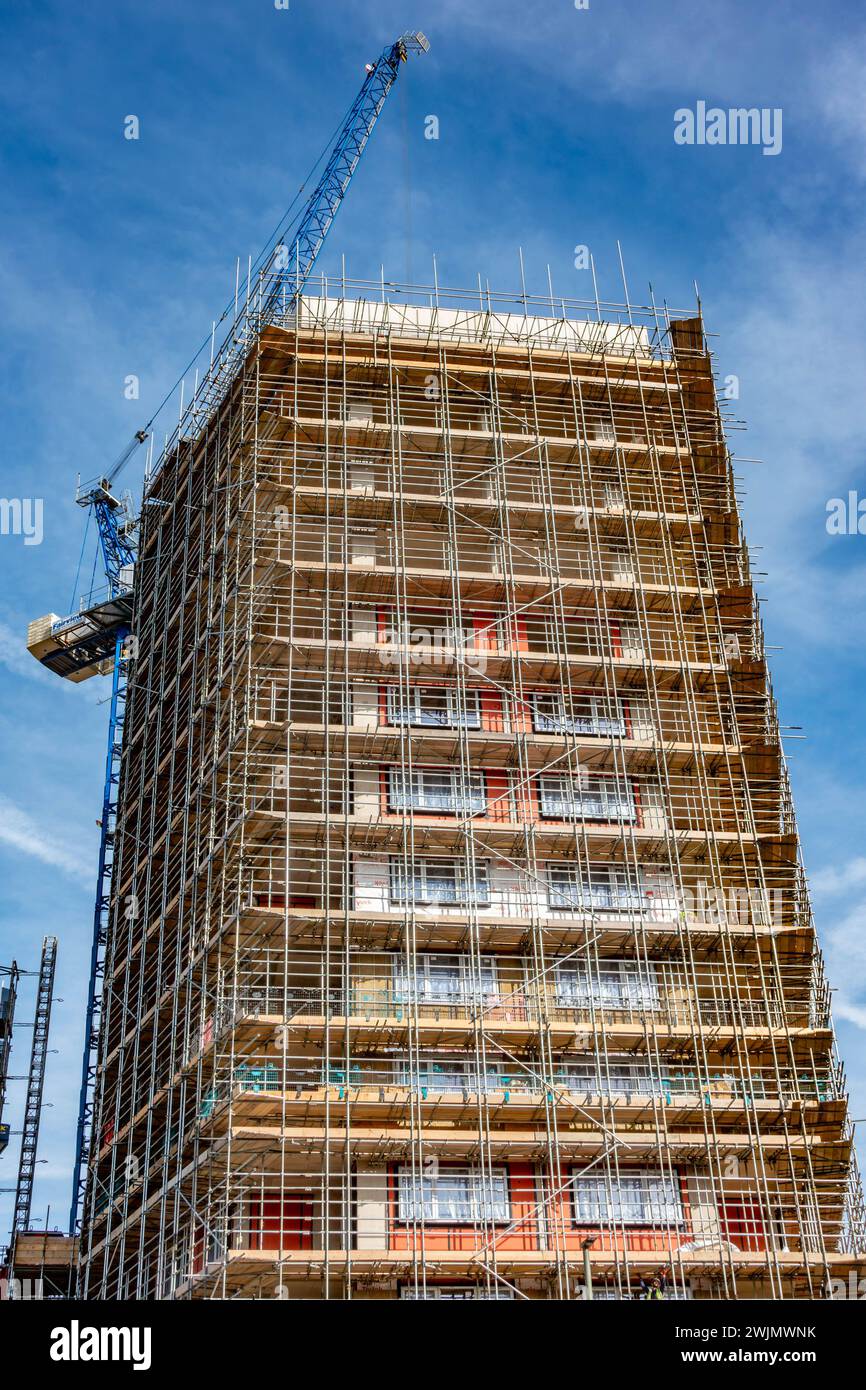 A new tower block under construction, surrounding by scaffolding in ...