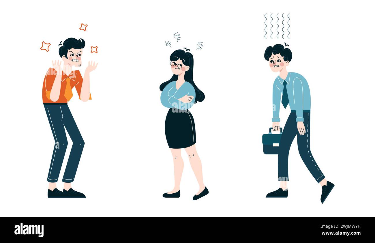 Workplace Emotions set. Professionals experiencing stress ...