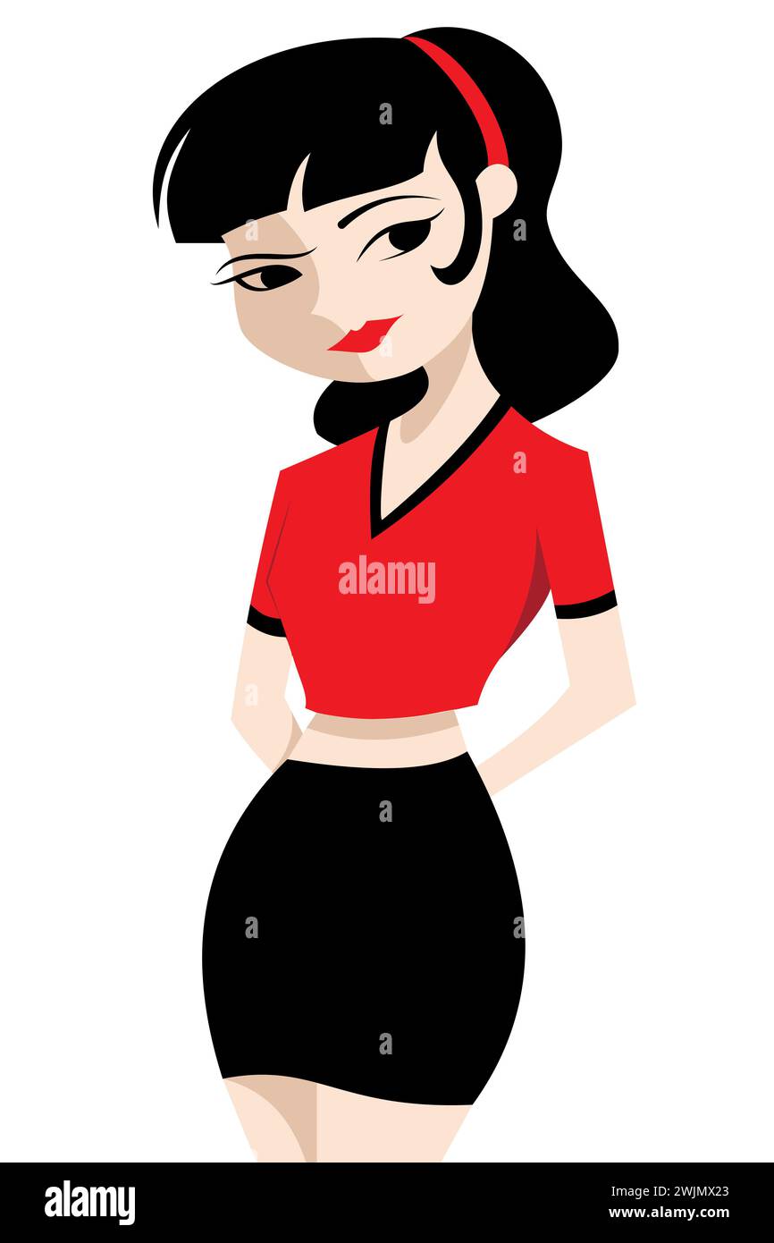 Color illustration of young girl with red top Stock Photo - Alamy