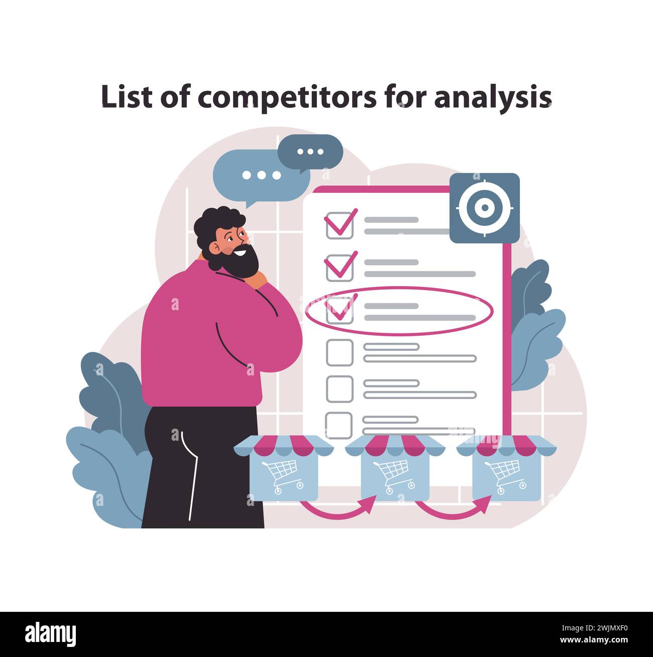 Competitor analysis checklist concept. Business analyst curating a ...