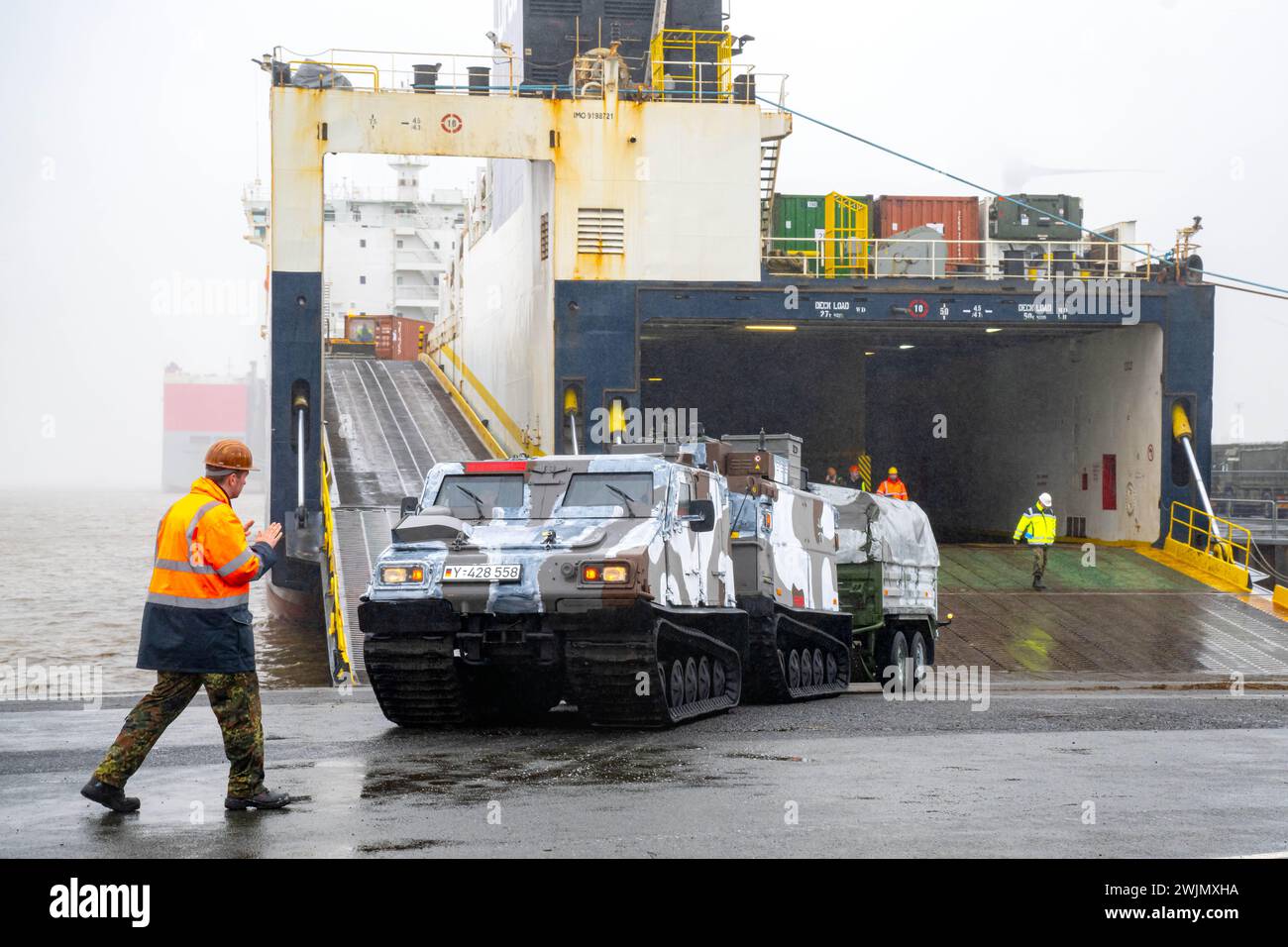 Emden, Germany. 16th Feb, 2024. Bundeswehr vehicles and equipment are ...