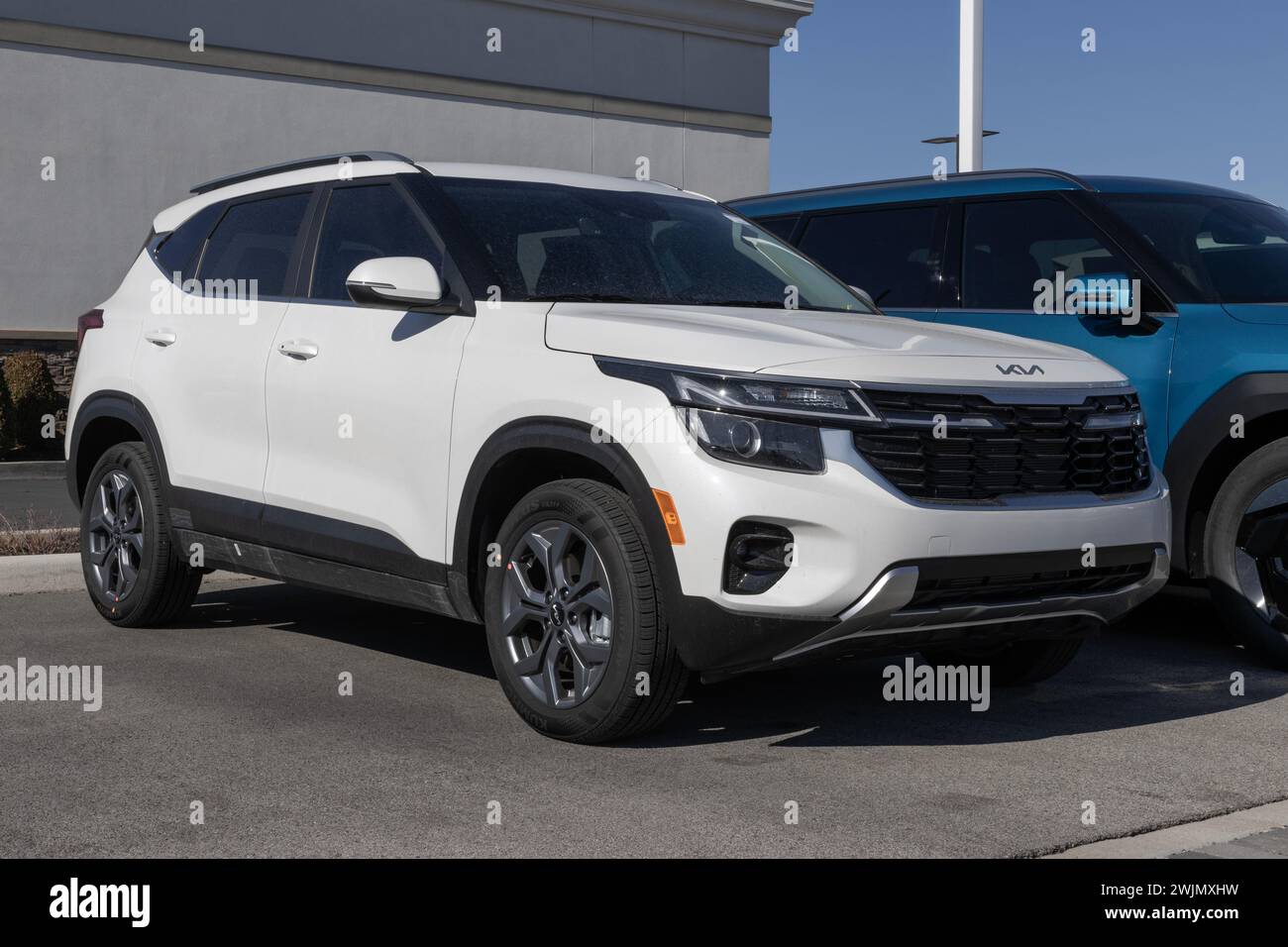 Indianapolis - February 11, 2024: Kia Seltos S display at a dealership. Kia offers the Seltos in ...