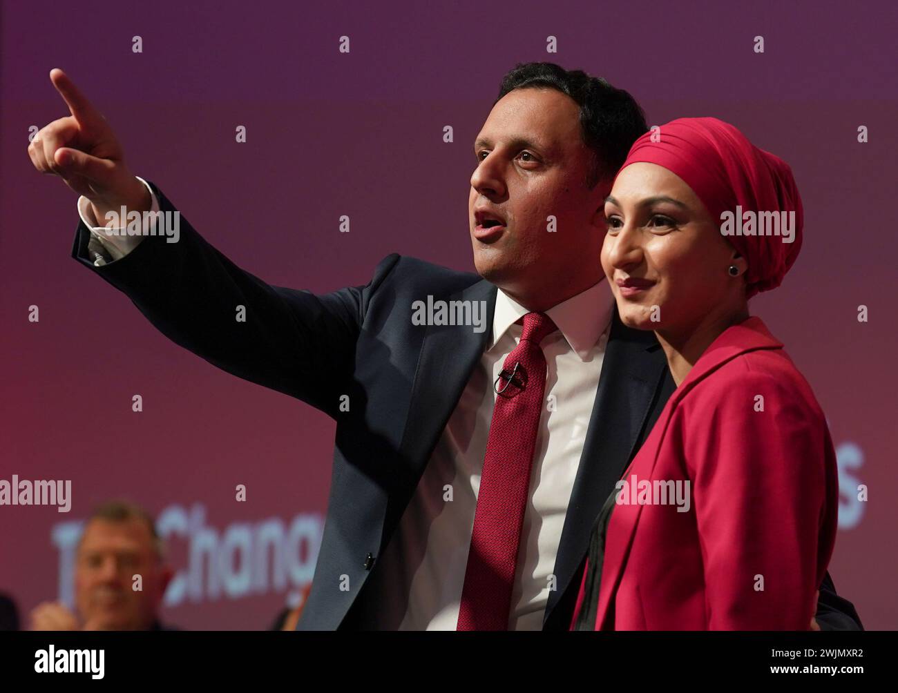 Scottish Labour leader Anas Sarwar alongside his wife Furheen after his ...