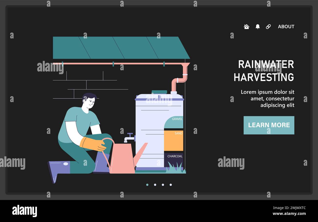 Rainwater harvesting web or landing. Sustainable practice of urban ...