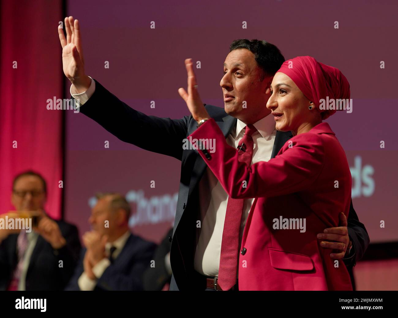 Scottish Labour leader Anas Sarwar alongside his wife Furheen after his ...