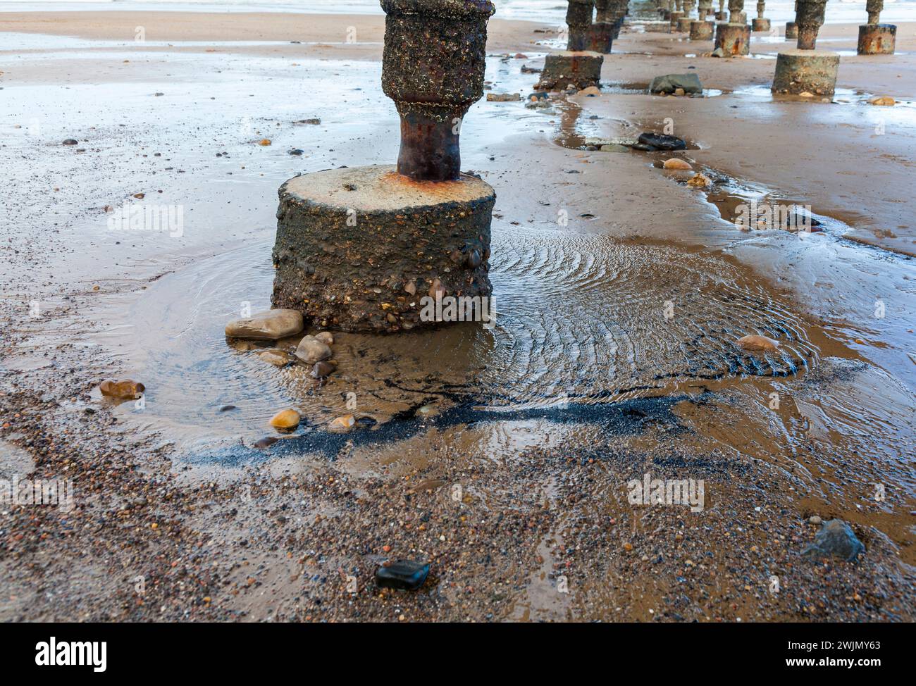 A view underneath and through the pier at Saltburn,England,UK showing ...