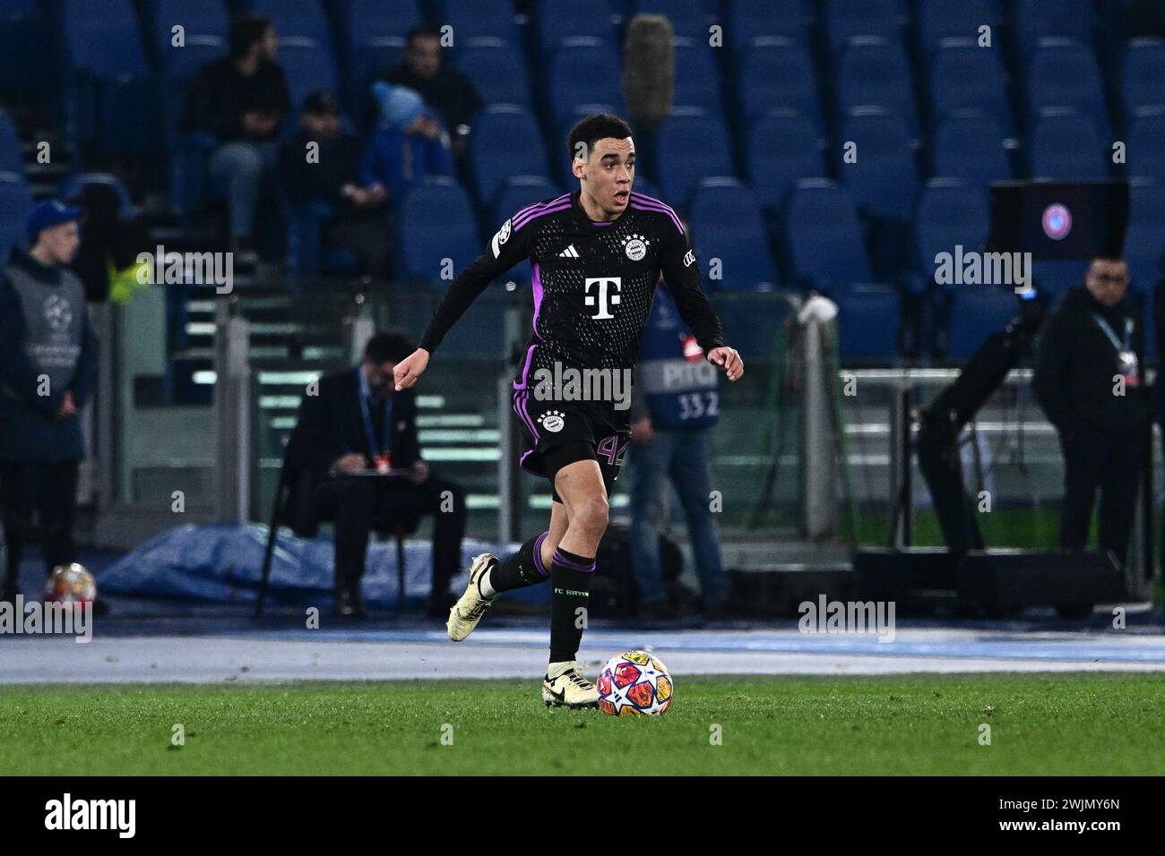 Jamal Musiala of FC Bayern Munchen in action during the Uefa Champions ...