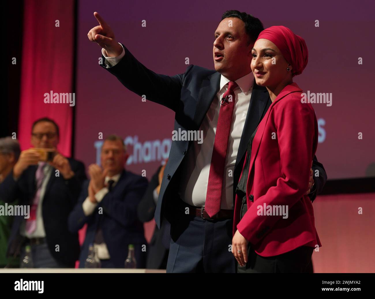 Scottish Labour leader Anas Sarwar alongside his wife Furheen after his speech at the Scottish ...