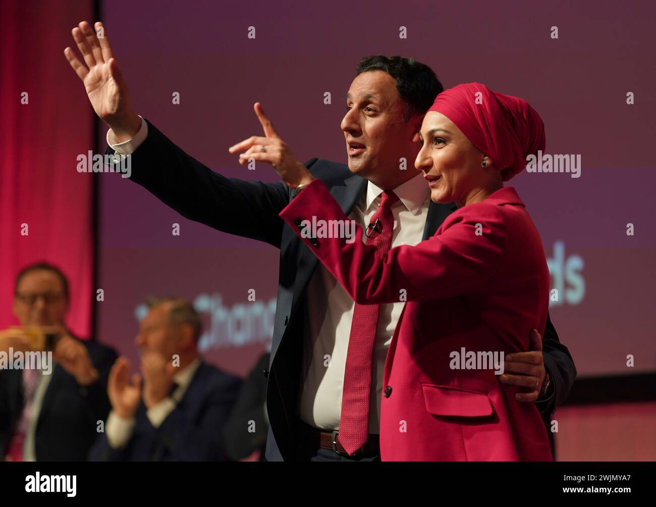 Scottish Labour leader Anas Sarwar alongside his wife Furheen after his ...