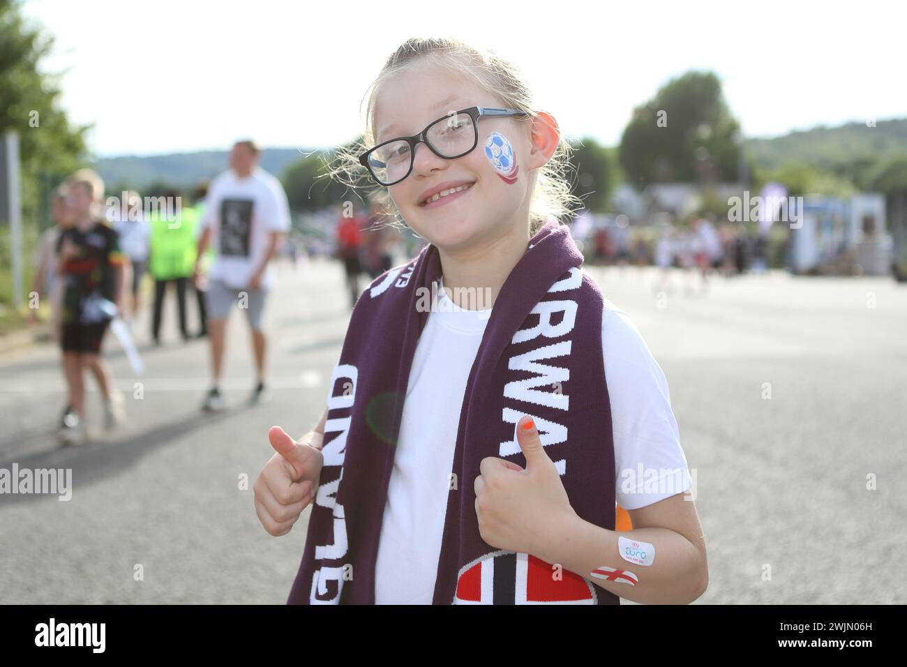 Young female girl England fan gives thumbs up England v Norway UEFA ...