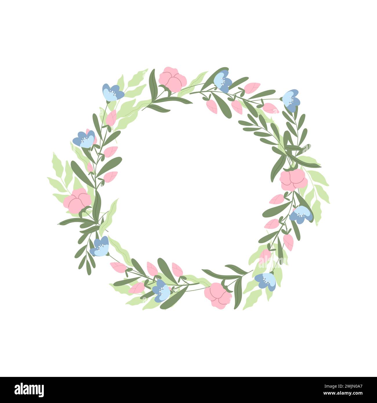 Cute floral wreath with handdrawn flowers. Vector round frame template ...