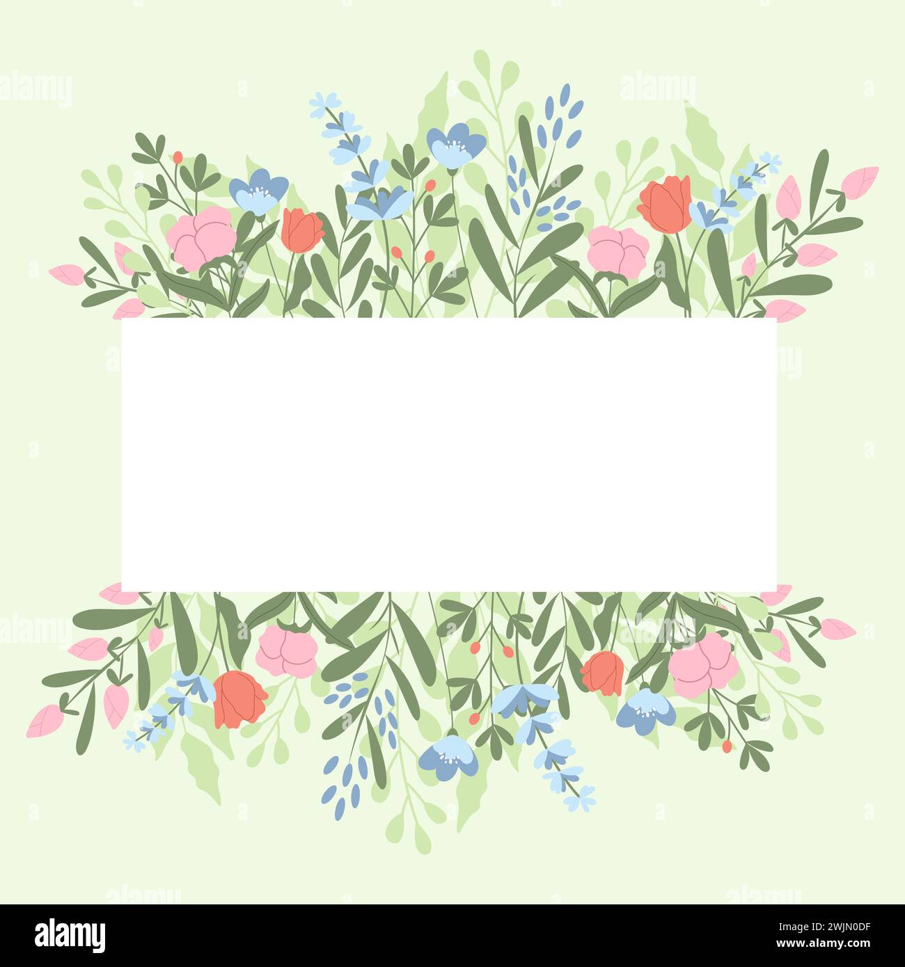 Floral rectangular template with white background. Vector handdrawn ...
