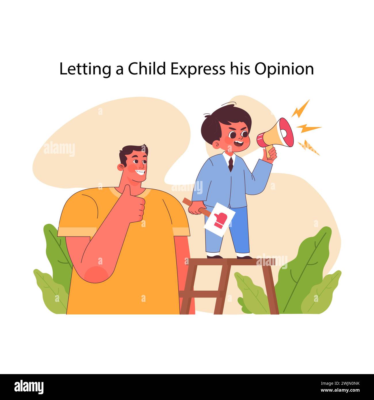 Child expression concept. Father appreciating as his son confidently ...