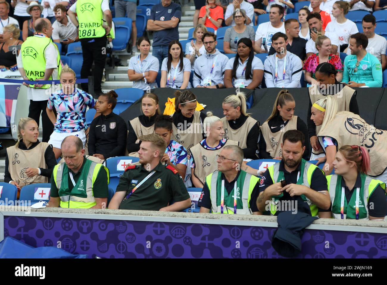 England bench behind medical staff England v Norway UEFA Womens Euro ...