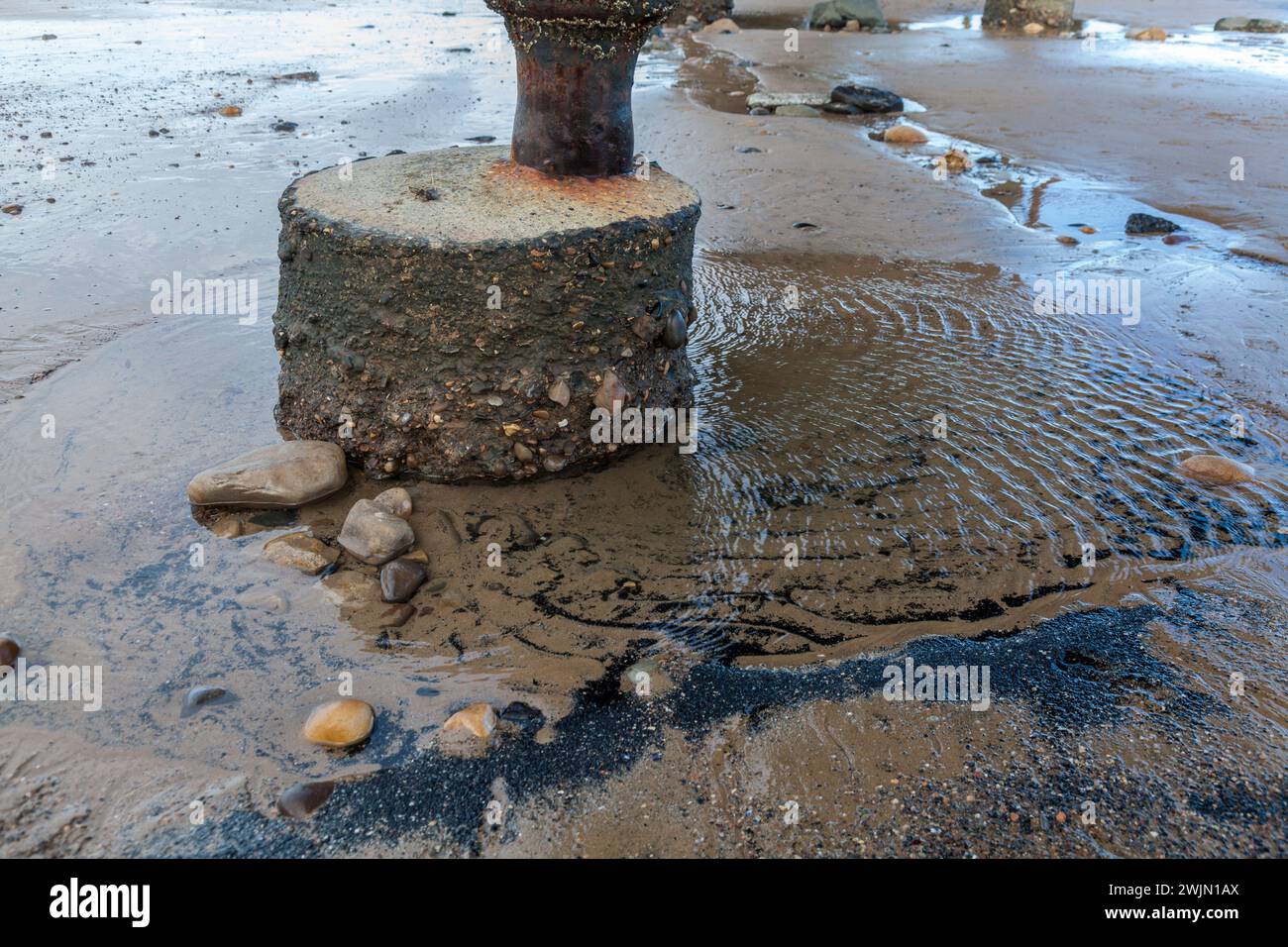 A view underneath and through the pier at Saltburn,England,UK showing ...