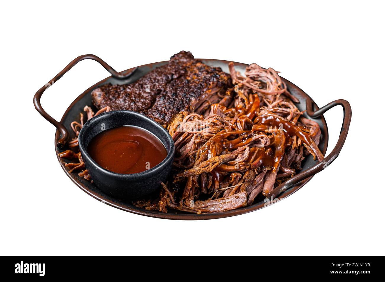 Slow Cooked Pulled Beef, Traditional meat rubbed with spices and smoked ...