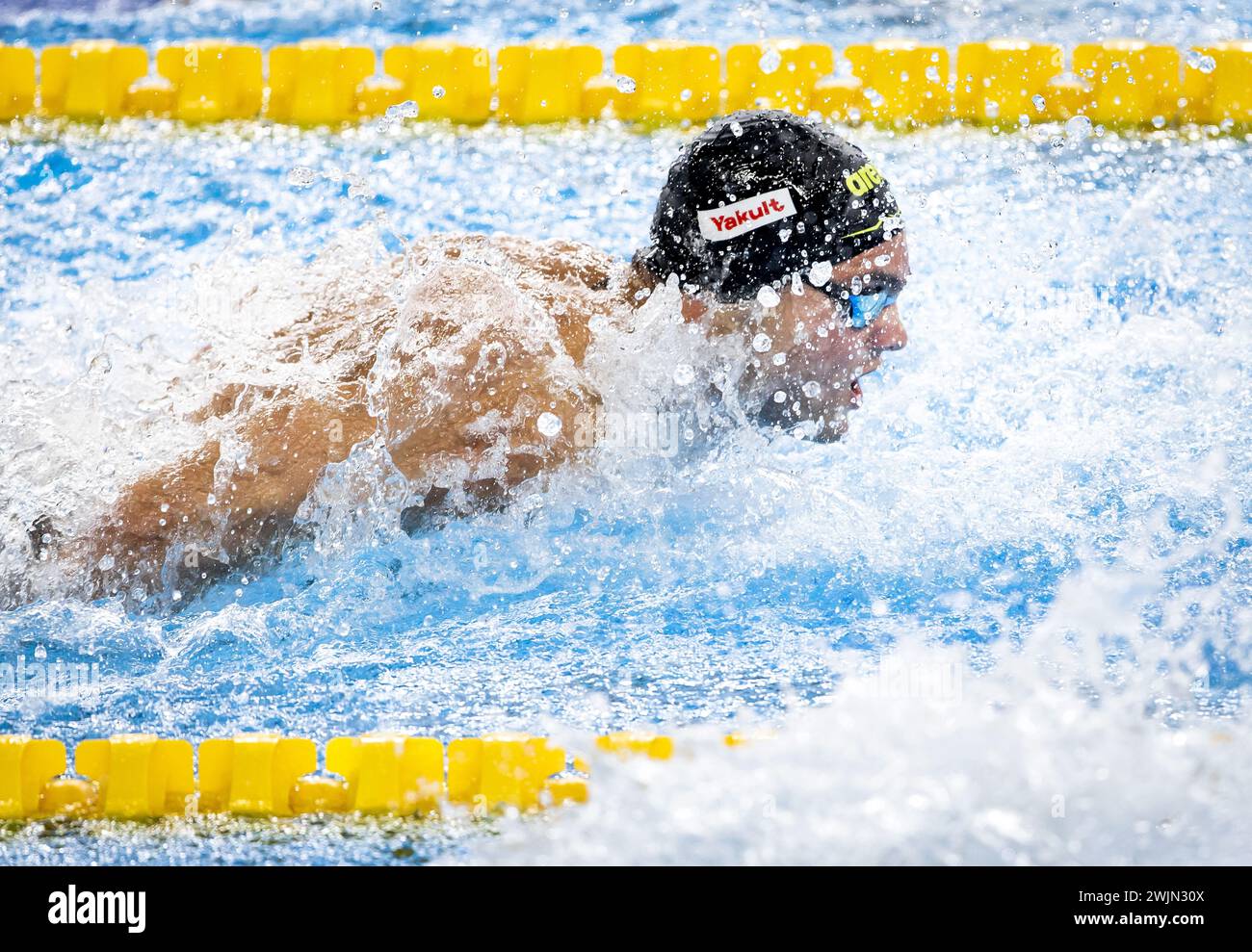 DOHA - Nyls Korstanje in action in the semi-final 100 butterfly men ...
