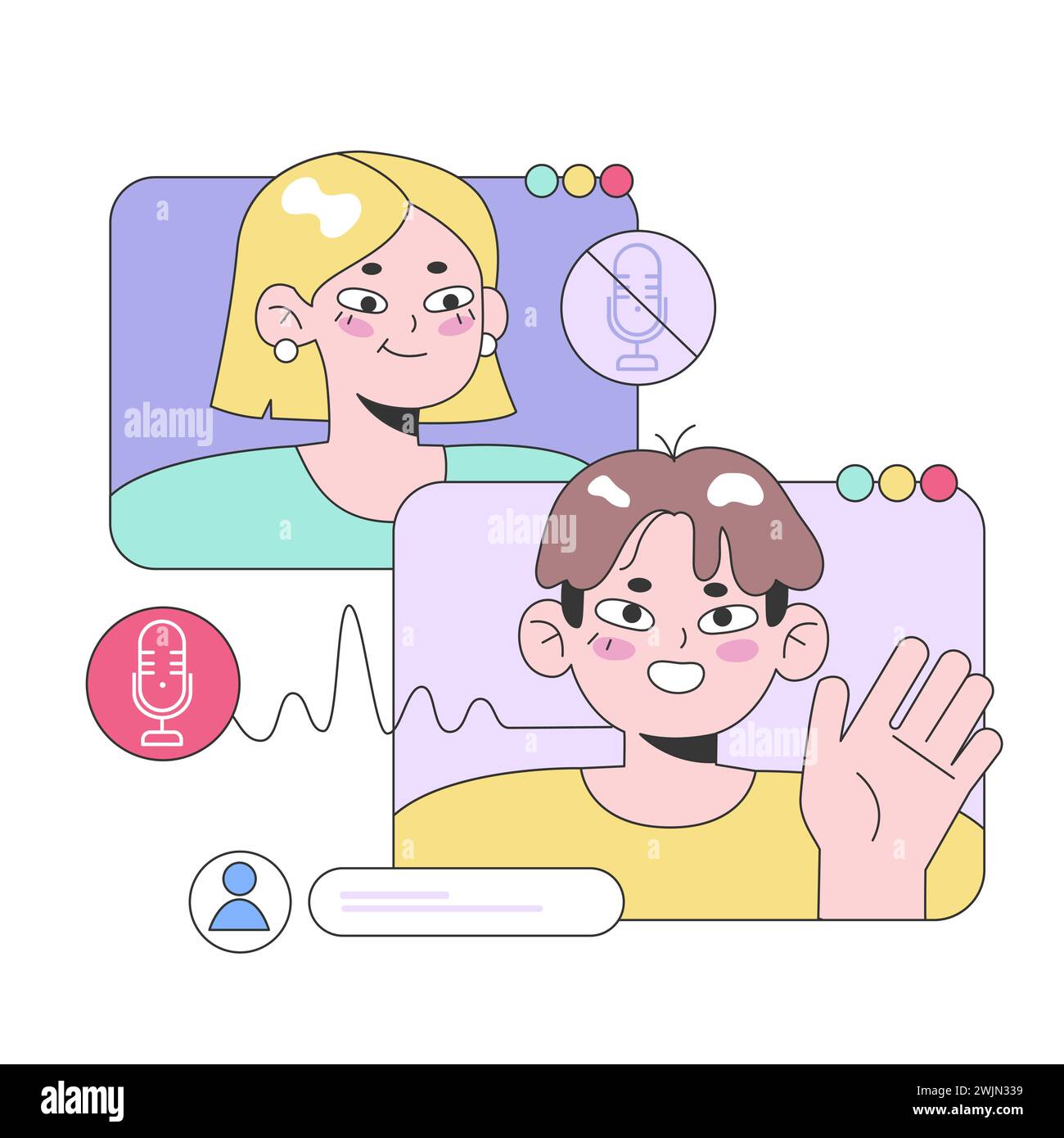 Online Communication concept. A cheerful woman and a friendly man video ...