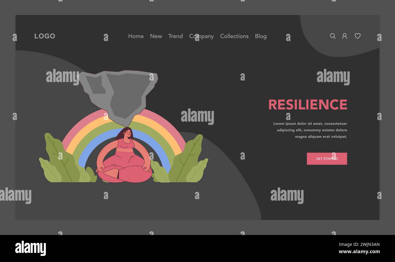 Resilience concept. Woman peacefully meditating with huge rock on head ...