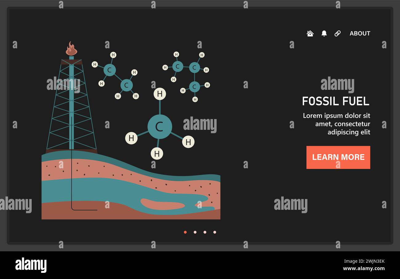 Fossil fuel web or landing. Natural gas extraction. Earth raw materials depletion. An oil rig ...