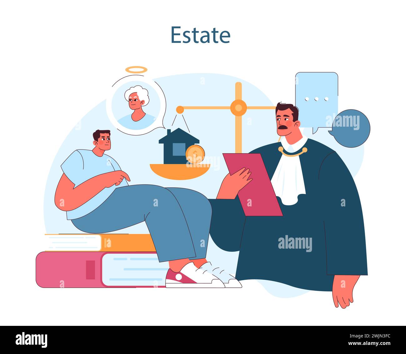 Estate. A man engages with a judge on estate matters, with an ...