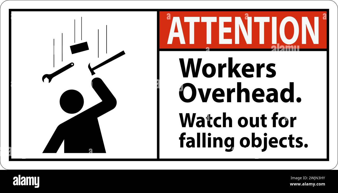 Attention Falling Debris Sign, Workers Overhead Falling Objects Stock ...