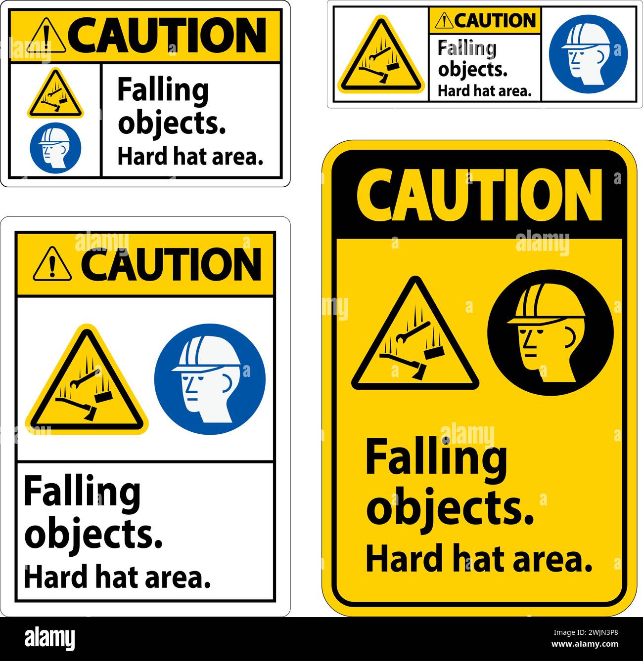 Caution Sign, Falling Objects Hard Hat Area Stock Vector Image & Art ...