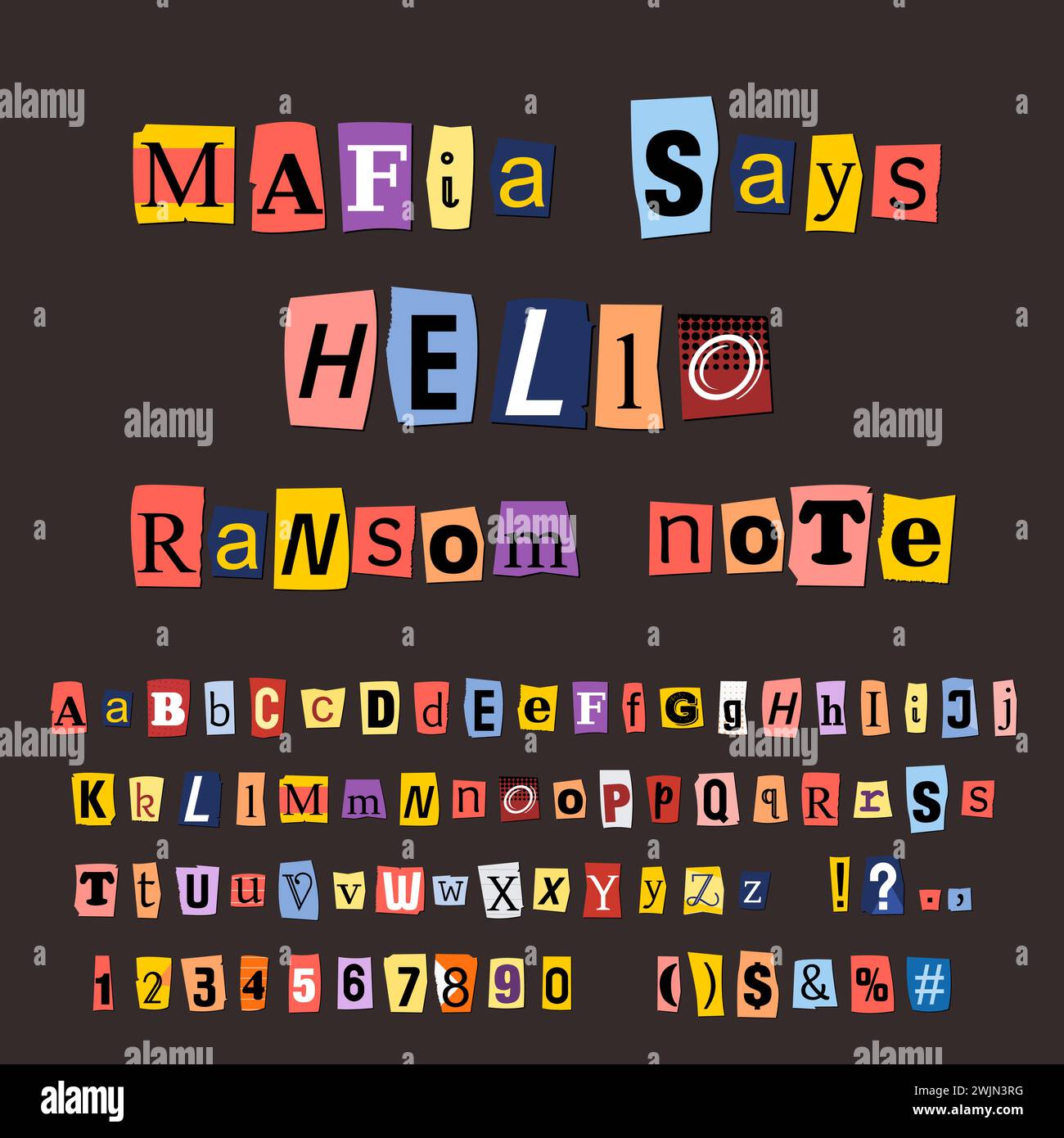Ransom note font. Magazine and newspaper letters collection - vector ...