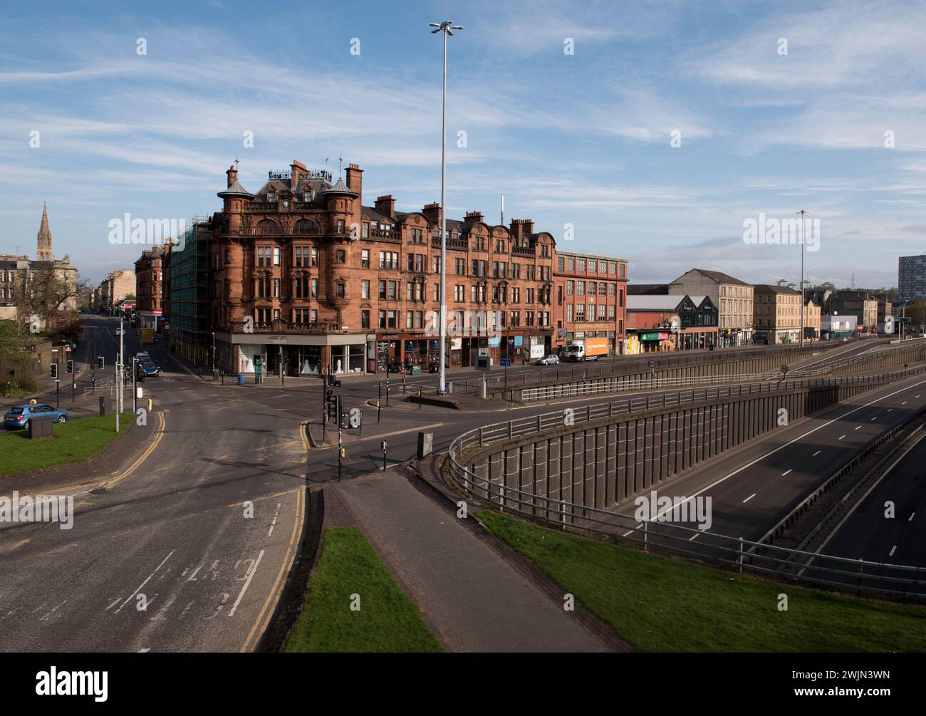 Empty streets and M8 motorway at Charing Cross during lockdown due to ...