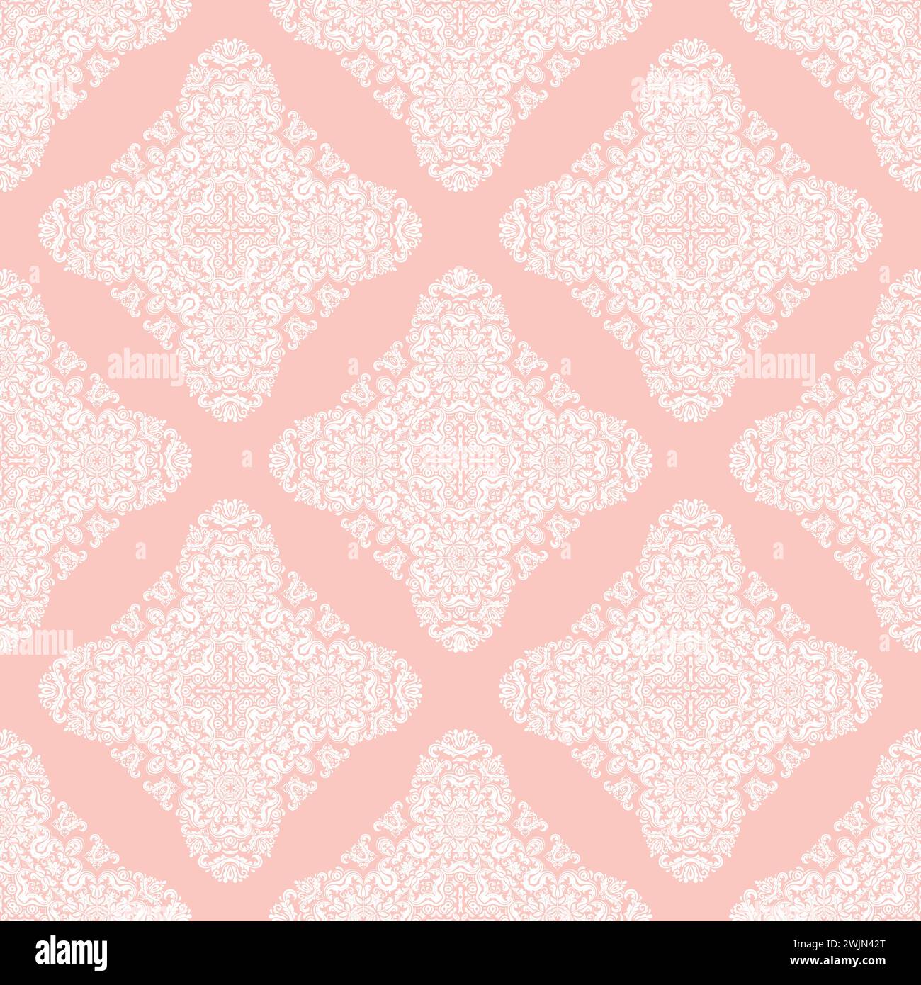 Classic seamless pattern. Damask pink and white orient ornament ...