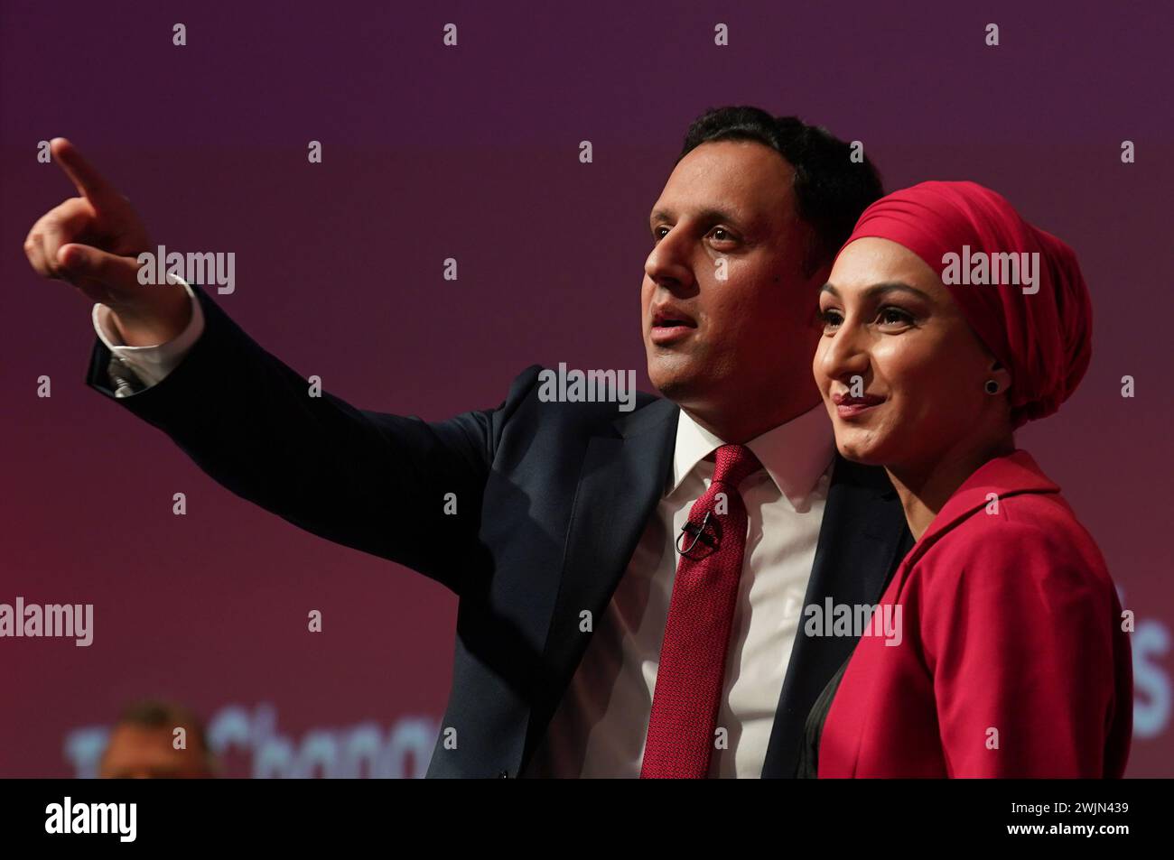 Scottish Labour leader Anas Sarwar alongside his wife Furheen after his ...