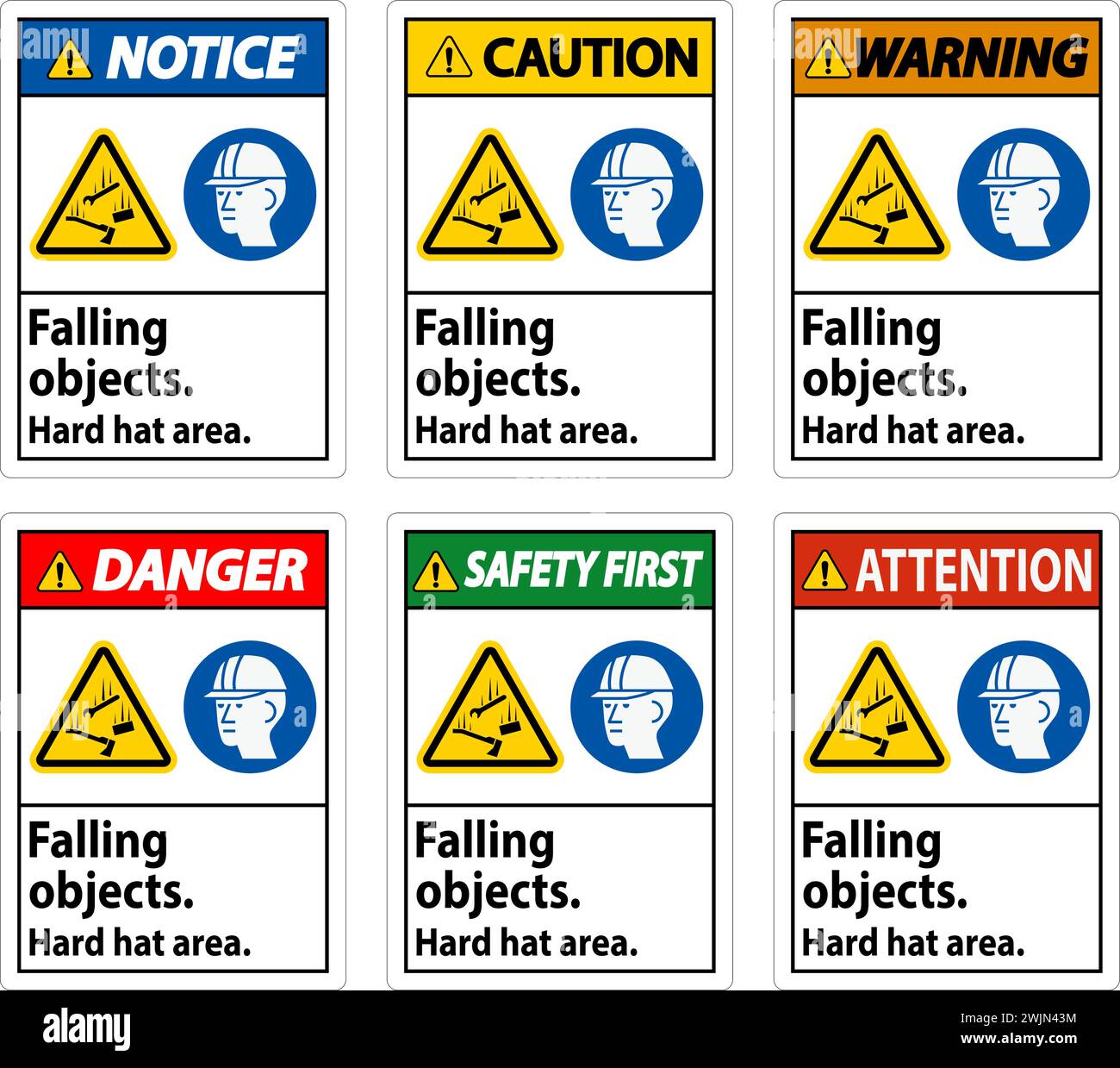 Warning Sign, Falling Objects Hard Hat Area Stock Vector Image & Art ...