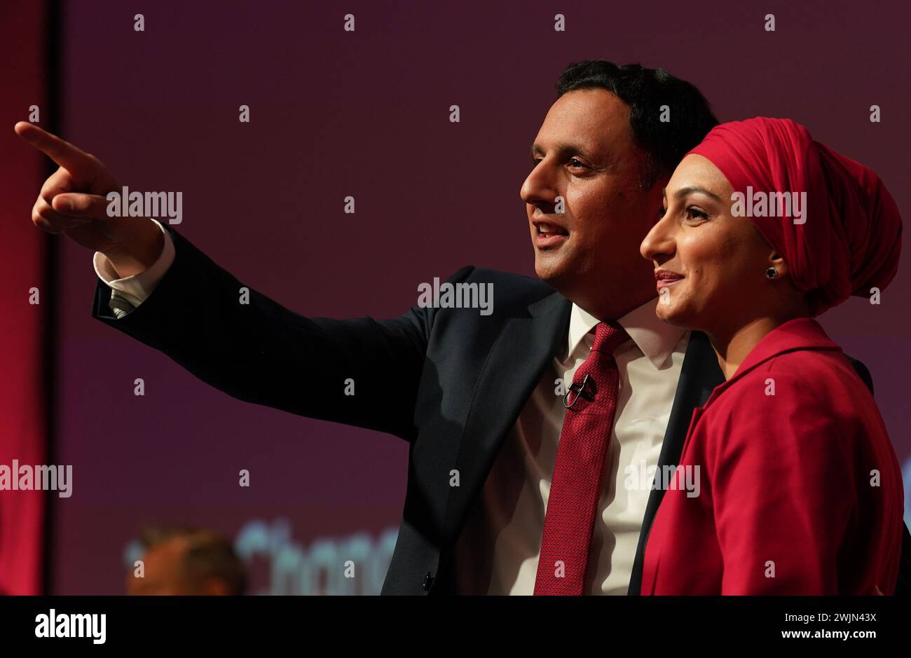 Scottish Labour leader Anas Sarwar alongside his wife Furheen after his ...