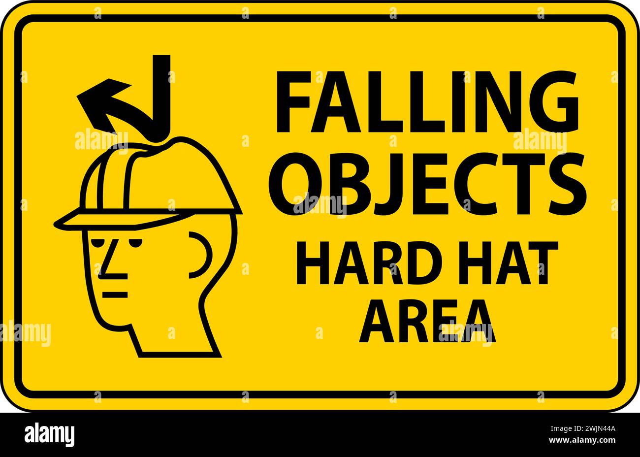 Danger Sign, Falling Objects Hard Hat Area Stock Vector Image & Art - Alamy