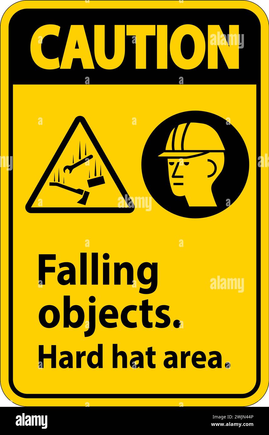 Caution Sign, Falling Objects Hard Hat Area Stock Vector Image & Art ...