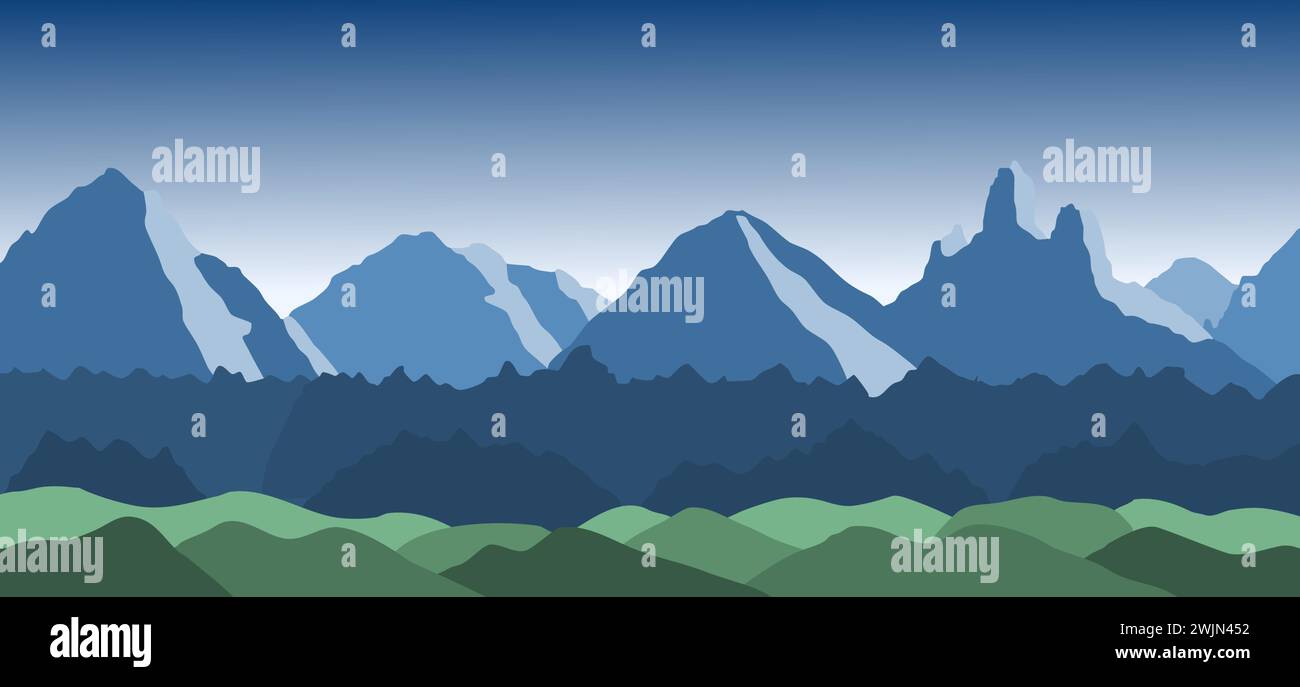 Mountain view. Vector landscape - Alps in France. Beautiful blue ...