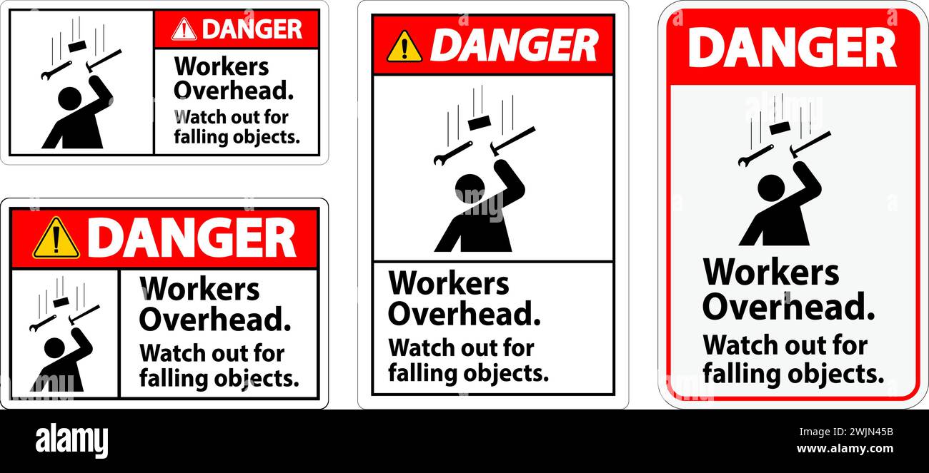Danger Falling Debris Sign, Workers Overhead Falling Objects Stock ...