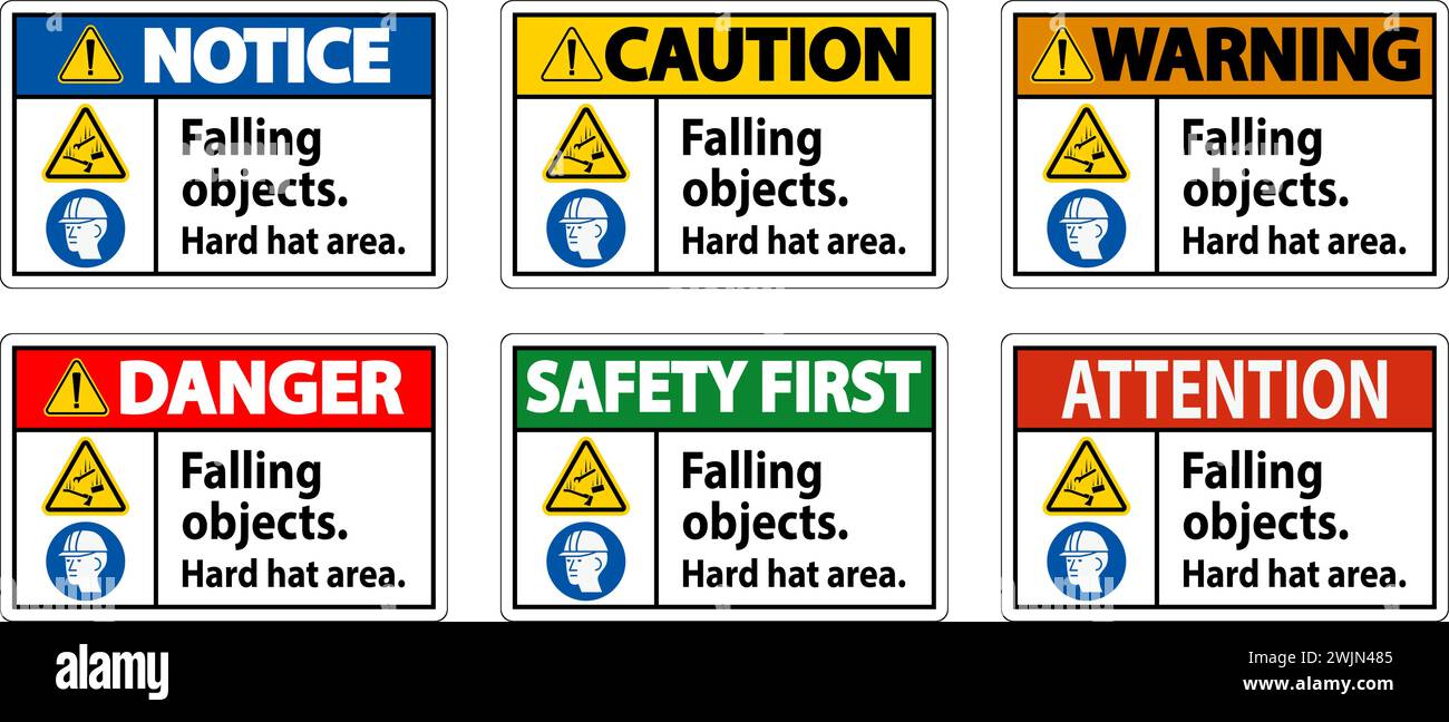 Warning Sign, Falling Objects Hard Hat Area Stock Vector Image & Art ...