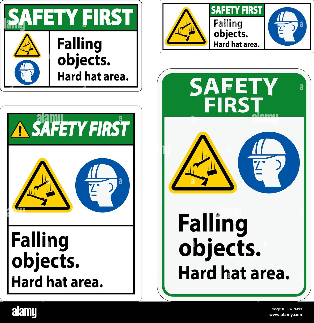 Safety First Sign, Falling Objects Hard Hat Area Stock Vector Image ...