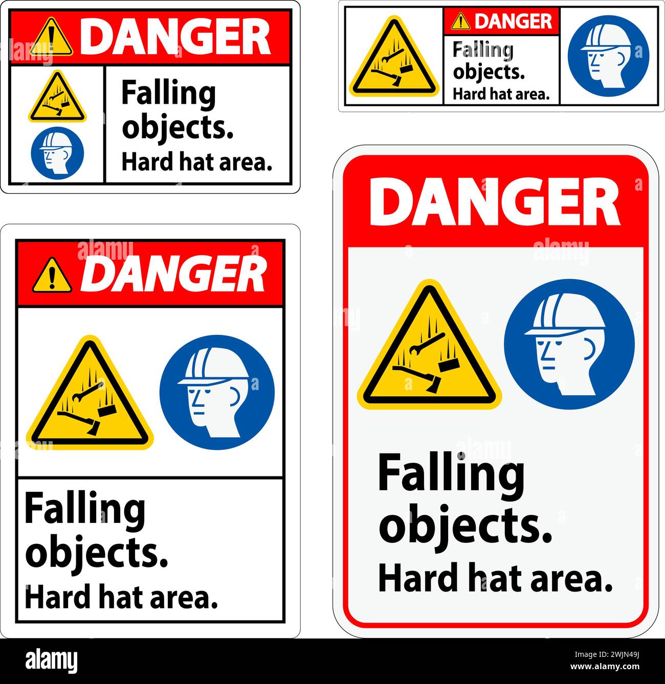 Danger Sign, Falling Objects Hard Hat Area Stock Vector Image & Art - Alamy