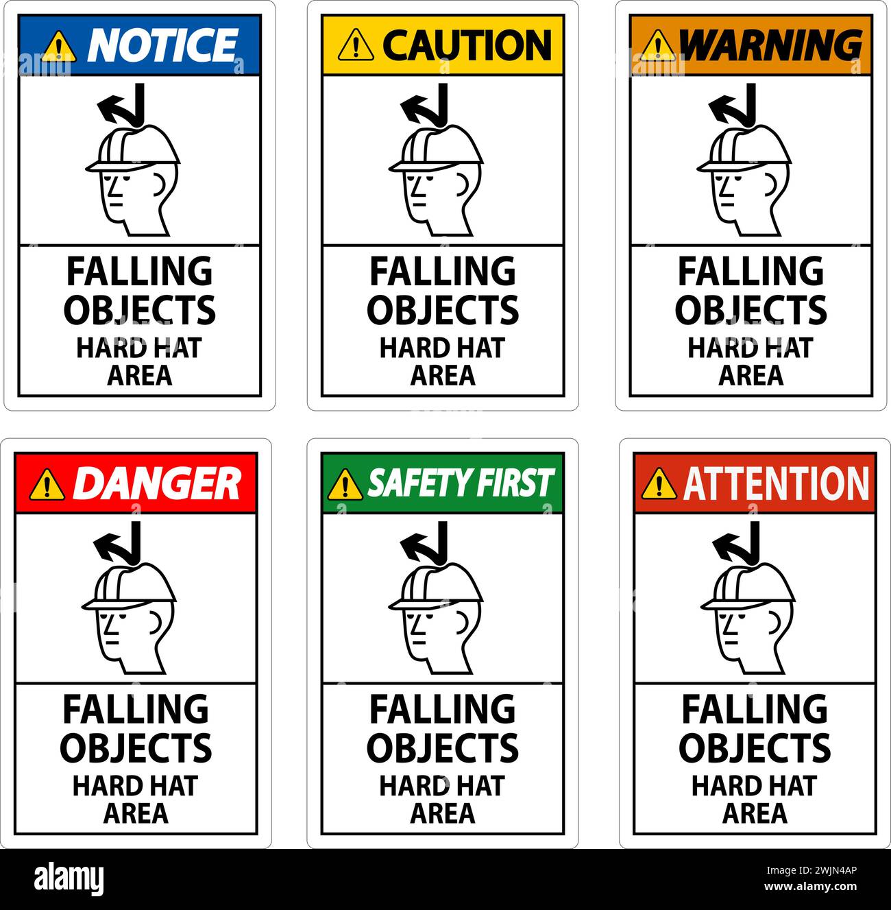 Danger Sign, Falling Objects Hard Hat Area Stock Vector Image & Art - Alamy