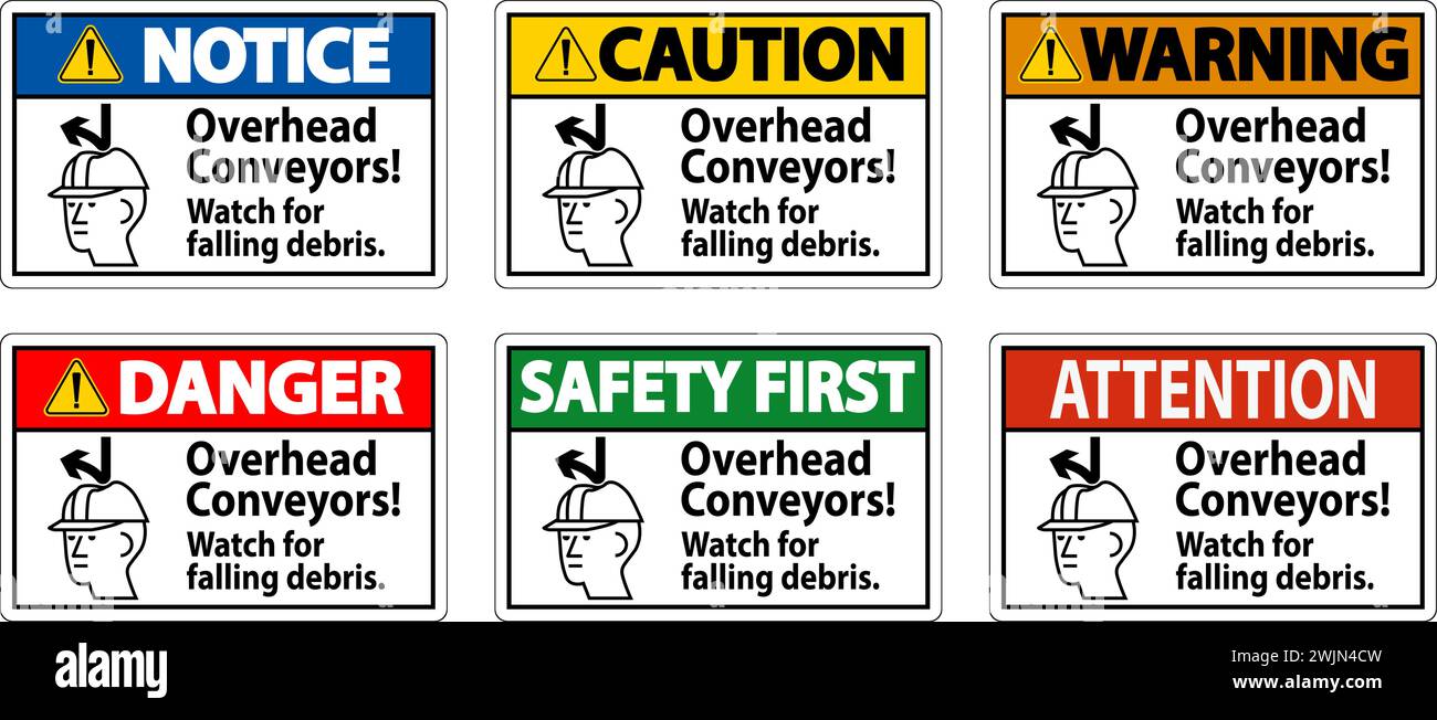 Warning Sign, Overhead Conveyors Watch For Falling Debris Stock Vector ...