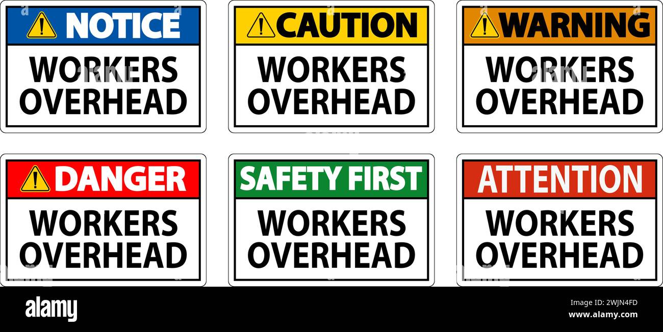 Warning Falling Debris Sign, Workers Overhead Falling Objects Stock ...