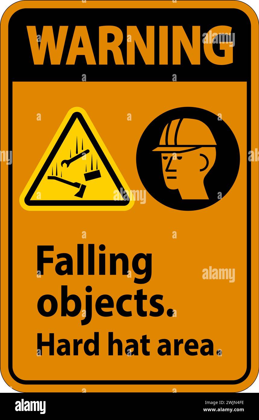 Warning Sign, Falling Objects Hard Hat Area Stock Vector Image & Art - Alamy