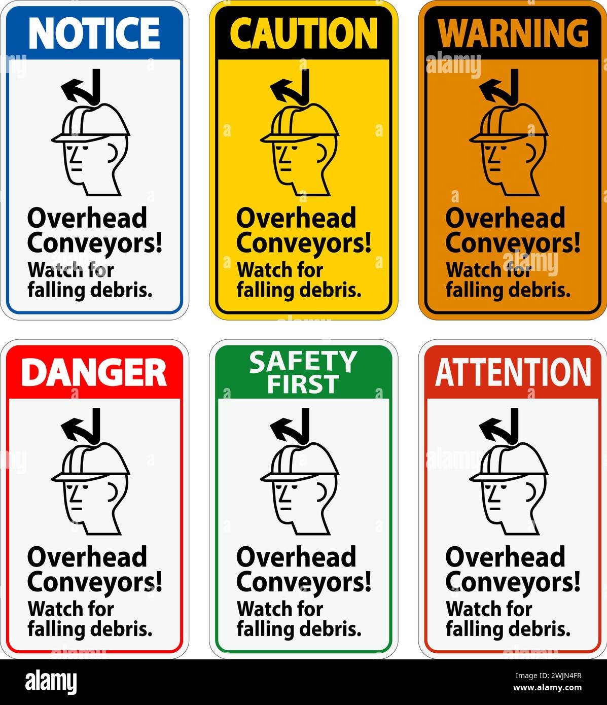 Warning Sign, Overhead Conveyors Watch For Falling Debris Stock Vector ...