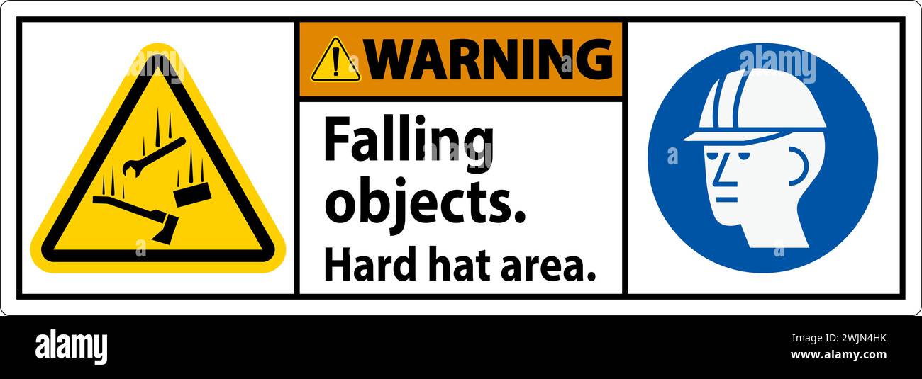 Warning Sign, Falling Objects Hard Hat Area Stock Vector Image & Art ...