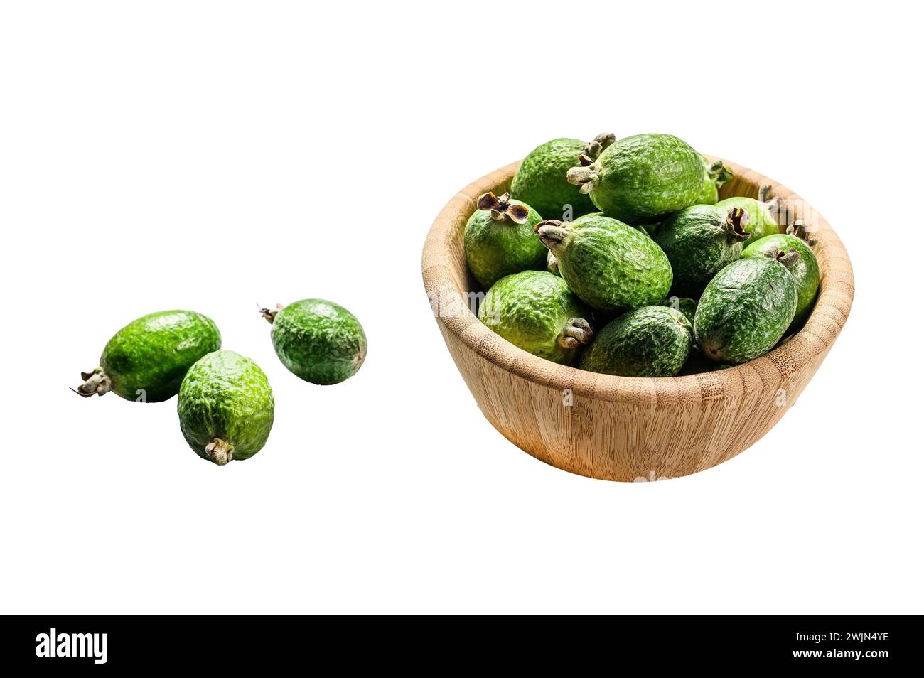 Set of ripe feijoa fruits. Isolated on white background. Top view Stock ...