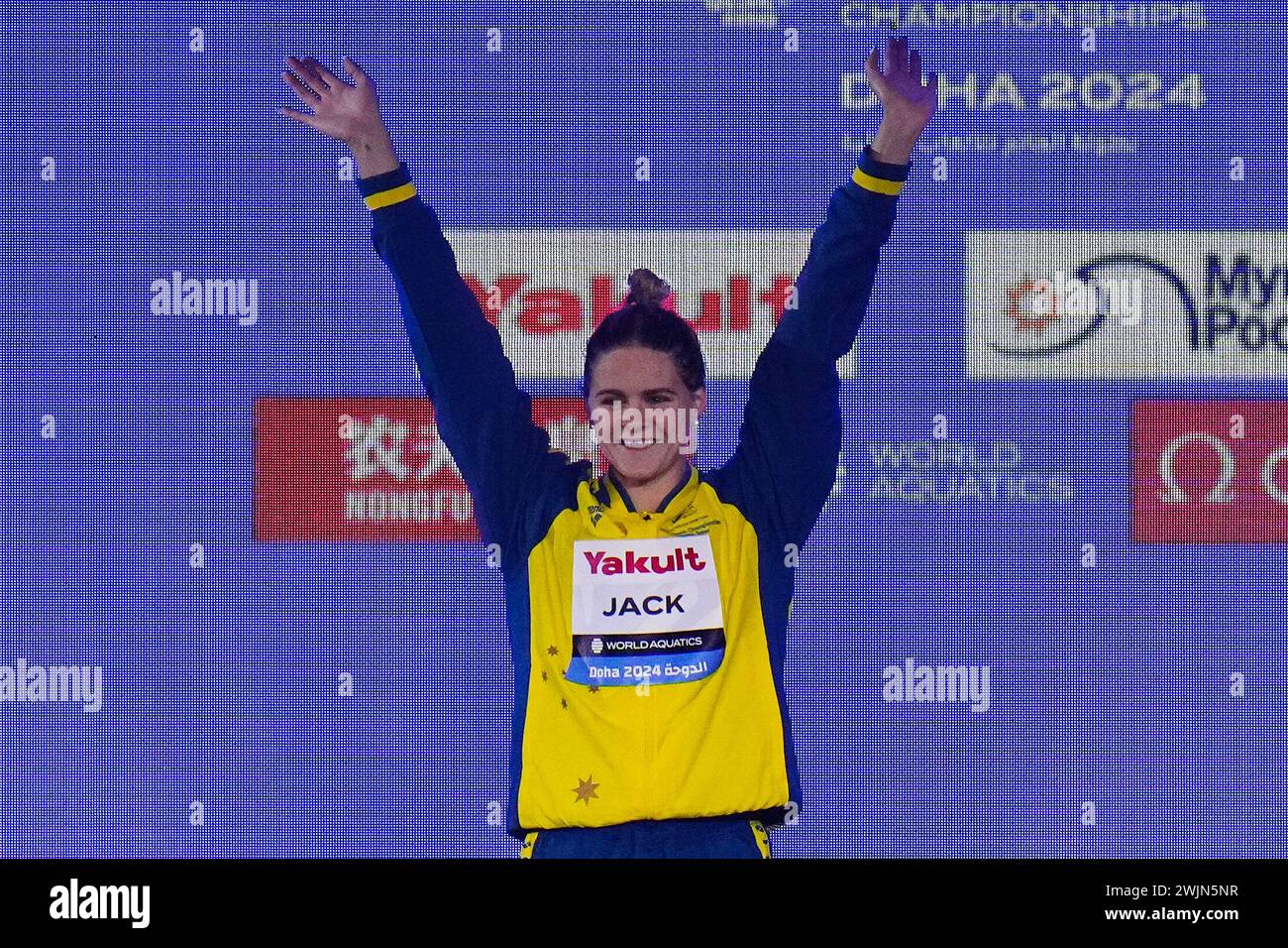 Shayna Jack of Australia celebrates at the podium after winning bronze ...